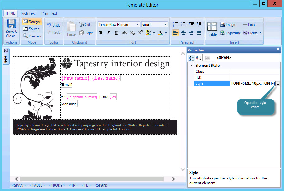 Exclaimer Signature Manager Outlook Edition - The style editor